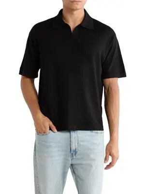FRAME Superfine Merino Wool & Cashmere Sweater Polo - Black