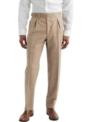 Zanella Danny Windowpane Check Wool Dress Pants - Beig/khaki