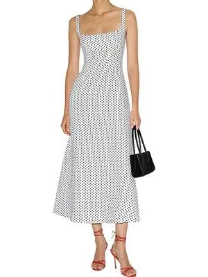 REFORMATION Sabine Linen Polka Dot Dress - Eclipse Dot