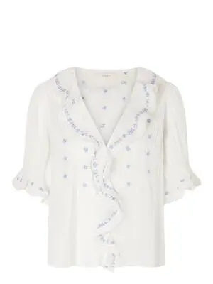 DÔEN DOEN Hettie Embroidered Ruffled Blouse No
