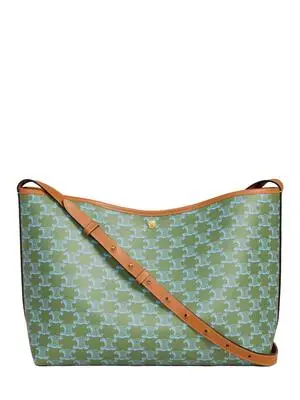 Celine Soft Shopper Bag In Triomphe Canvas And Calfskin - Green