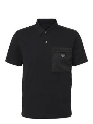 Prada Re-nylon-trimmed Cotton-blend Polo Shirt - Black