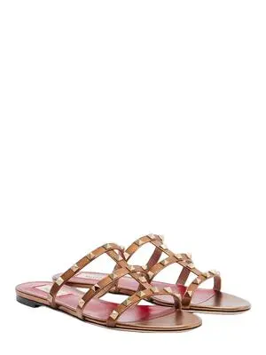 Valentino Garavani Rockstud Metallic Leather Sandals - Brown