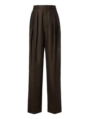 Saint Laurent Herringbone Wool Wide-leg Pants - Brown