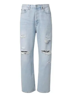 FRAME Baggy Distressed Wide-leg Jeans - Blue
