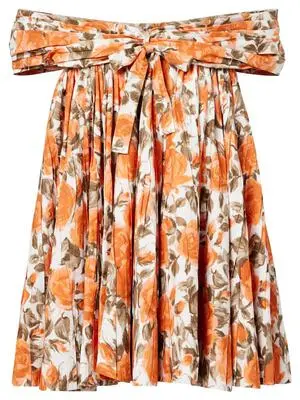 Chloé Floral Cotton Poplin Off-the-shoulder Minidress - Orange