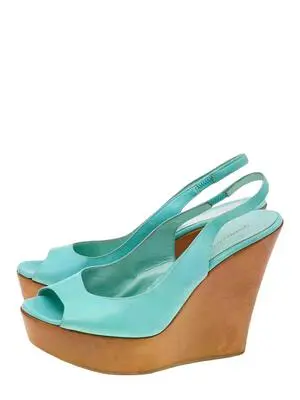 GIANVITO ROSSI Calf Leather Wedge Platform Sandals - Blue