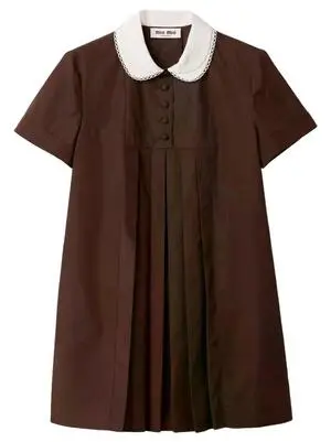 Miu Miu Miu Miu Embroidered Poplin Dress With Scalloped Collar Brown
