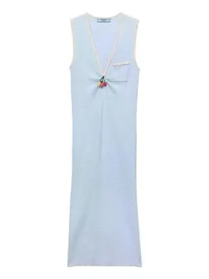 Prada Cotton Bouclé Dress With Embroidery - Blue