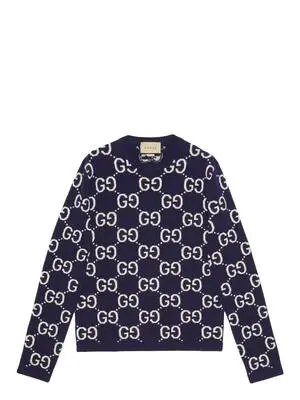 Gucci Gg Wool Jacquard Pullover - Blue