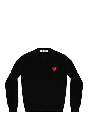 Play Comme Des Garcon V-neck Pullover Red Emblem - Black