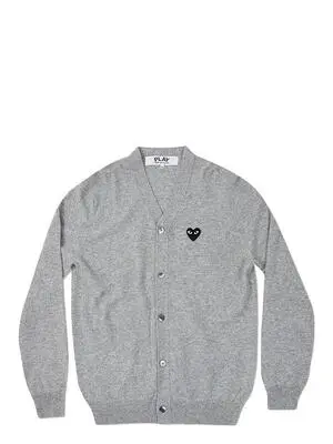 Play Comme Des Garcon V-neck Cardigan With Black Heart Applique - Grey