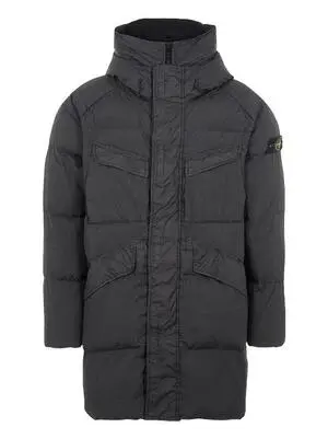 Stone Island Crinkle Reps Long Down Coat - Black