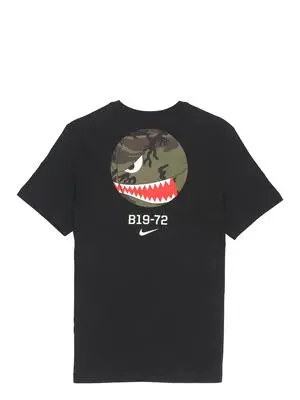 Nike Back Cartoon Devil Camouflage Pattern Printing Casual Round Neck Short Sleeve Black T-shirt - Multi-color