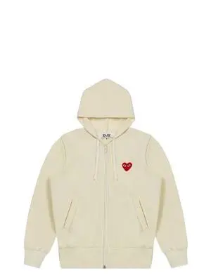 Play Comme Des Garcon COMME Des GARCONS PLAY Zip Hoodie With Red Heart Emblem Ivory
