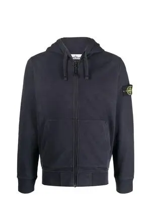 Stone Island Brushed Cotton Full Zip Hoodie - Navy