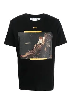 Off-White Fw22 Caravaggio Arrow Character Printing Casual Short Sleeve Black T-shirt - Black/white