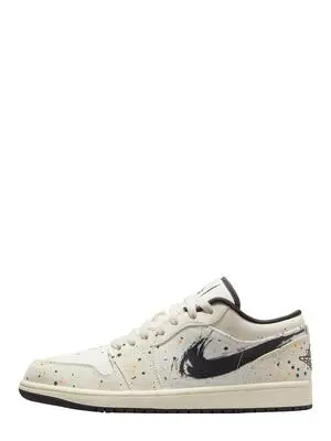 JORDAN 1 Low "brushstroke Swoosh Paint Splatter" Sneakers - Natural Black/beige/multi