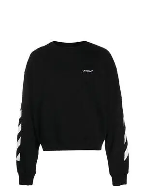 Off-White Long Sleeve Crewneck With Striped Detailing - Black