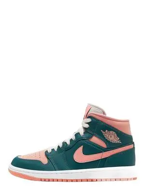 JORDAN Air Jordan 1 Mid High Top Sneakers Dark Teal Green/pink