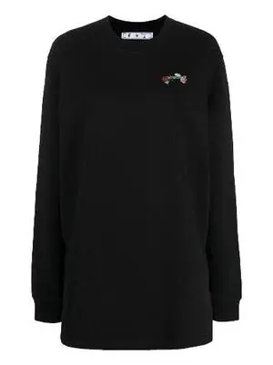 Off-White Arrow Embroidered Flowers Long Hoodie - Black