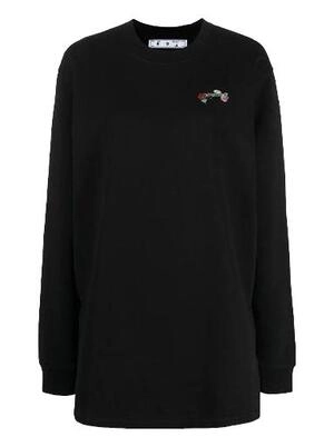 Off-White Arrow Embroidered Flowers Long Hoodie - Black