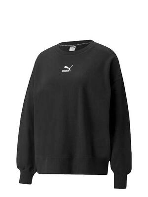 PUMA Classics Logo Embroidery Round-neck Sweatshirt - Black