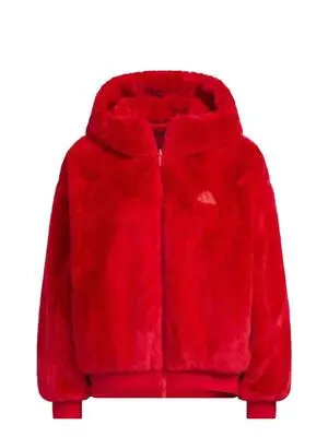 Adidas Reversible Faux Fur Hooded Jacket - Red