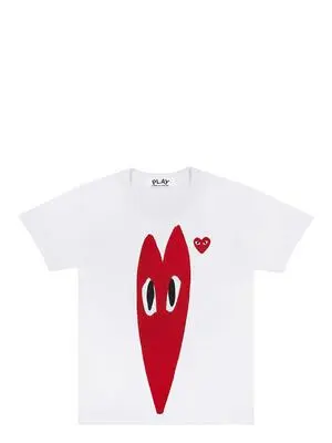 Play Comme Des Garcon Long Heart Printing Short Sleeve Red - White