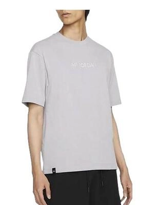 JORDAN Casual Solid Color Printing Round Neck Pullover Short Sleeve Light Iron Grey T-shirt - Multi-color