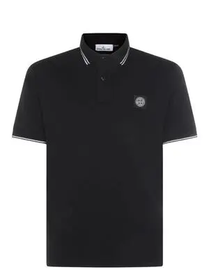 Stone Island 2200010 Slim-fit Compass Patch Polo Shirt - Black