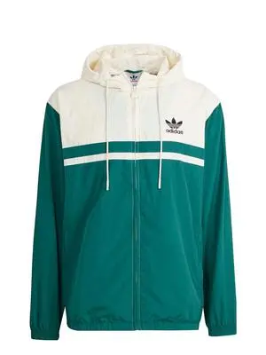 Adidas Hooded Windbreaker With Logo - Wonder Beige/collegiate Green