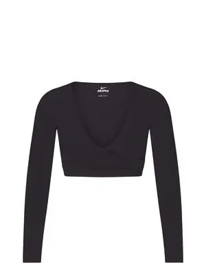 Nike X Skims Matte Wrap Long Sleeve Cropped Top - Obsidian