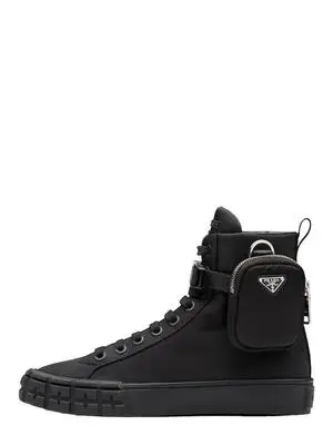 Prada Wheel Re-nylon High Top Sneakers - Black/silver