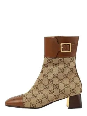 Gucci Ankle Boots With Gg Monogram - Brown/beige/ebony