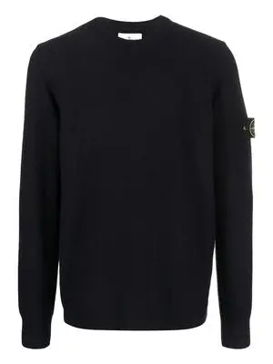 Stone Island Logo Patch Crewneck Sweatshirt - Black