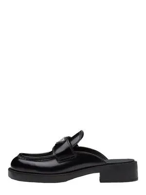 Prada Brushed Leather Mules - Black