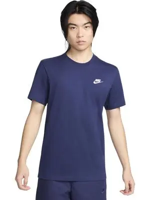Nike Embroidered Small Round Neck Short Sleeve Deep Navy Blue T-shirt - Multi-color