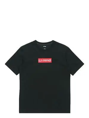 LI-NING Chest Box Logo Solid Color Short Sleeve 'black - Black/red