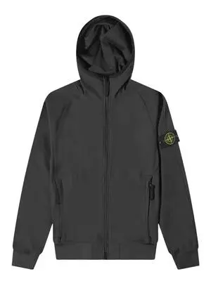 Stone Island Light Soft Shell Hooded Jacket - Black