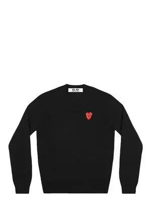 Play Comme Des Garcon V-neck Pullover With Red Emblem - Black