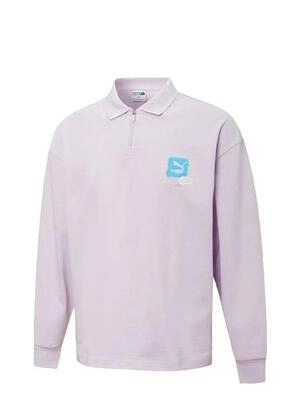 PUMA Graphic Print Quarter Zip Long Sleeve Shirt - Purple