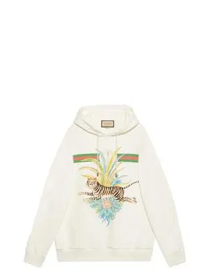 Gucci Tiger Print Hooded Sweatshirt - White