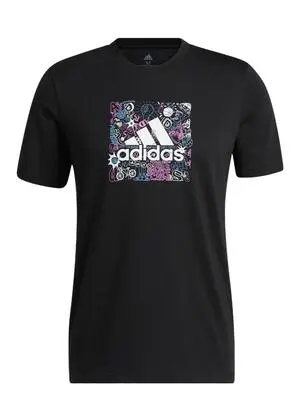 Adidas Cartoon Graffiti Alphabet Logo Pattern Printing Round Neck Short Sleeve Black T-shirt - Default Color