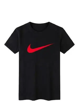 Nike Solid Color Large Logo Printing Round Neck Short Sleeve Black T-shirt - Multi-color