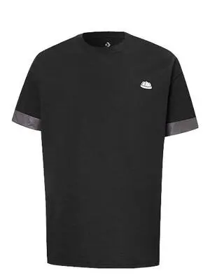CONVERSE City Short Sleeve Tee Cuff Contrasting Colors Sports Round Neck - Black