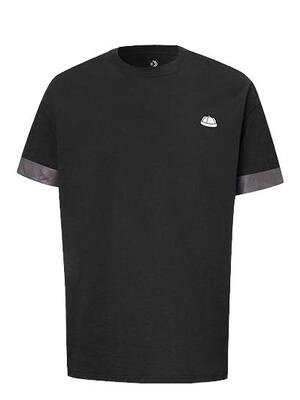CONVERSE City Short Sleeve Tee Cuff Contrasting Colors Sports Round Neck - Black