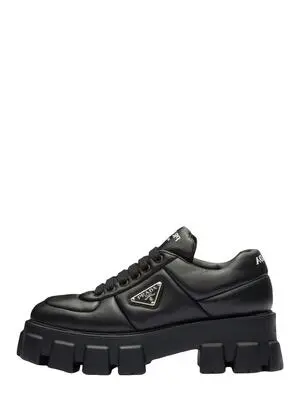 Prada Monolith Brushed Leather Lace-up Shoes - Black