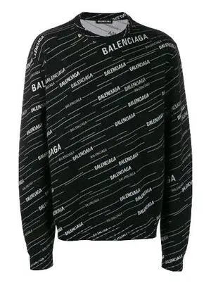 Balenciaga Jacquard Logo Crewneck Sweater - Black/white
