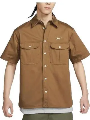 Nike Short Sleeve Woven Skate Button Up Shirt - Tan